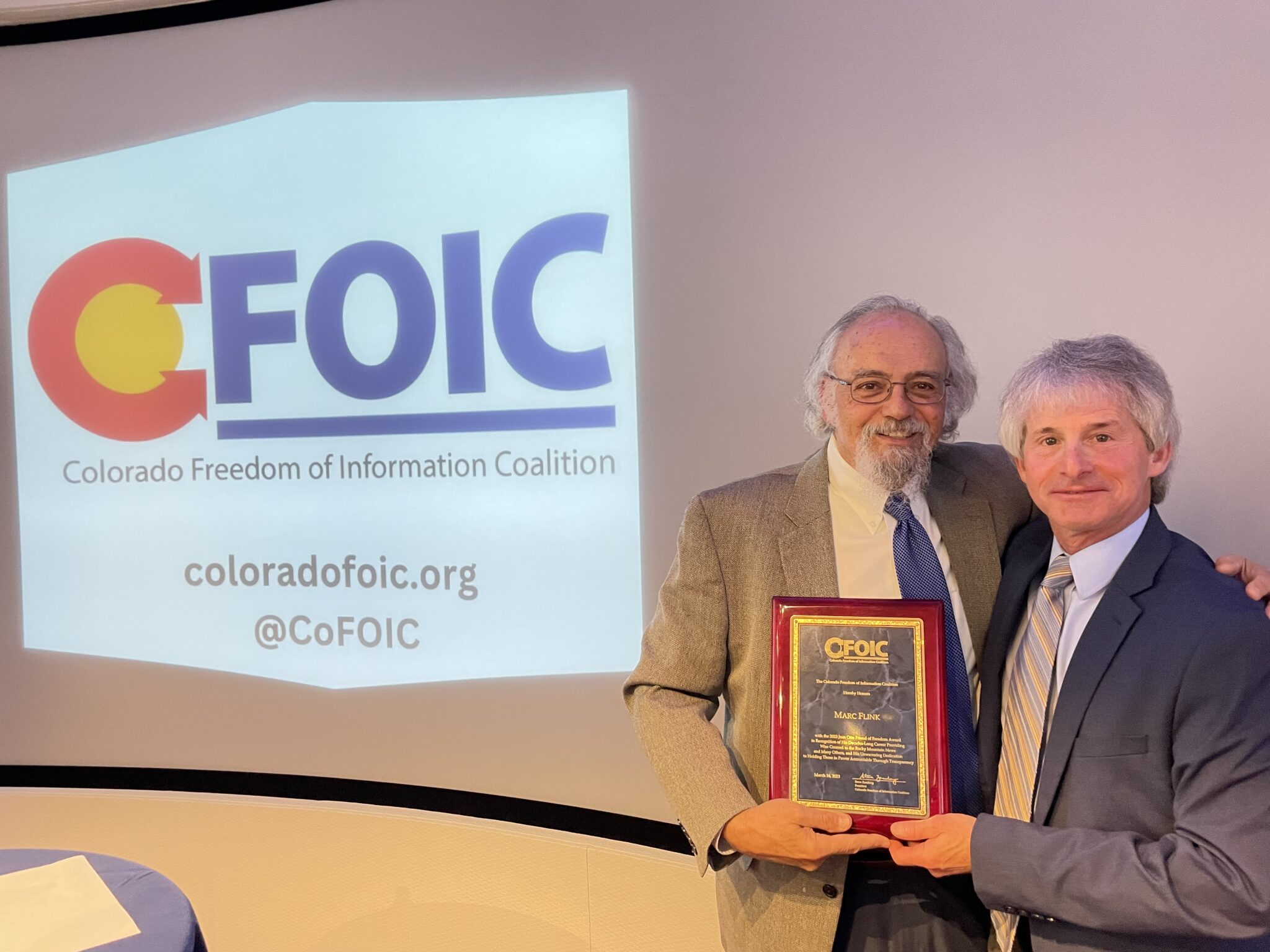 First Amendment attorney Flink presented with CFOIC’s Jean Otto Friend ...